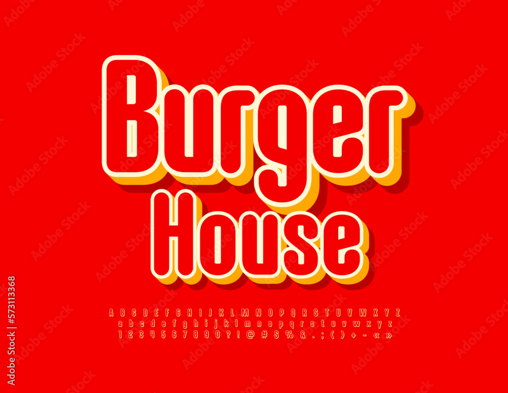 Vector advertising sign Burger House. Stylish Red 3D Font. Artistic ...