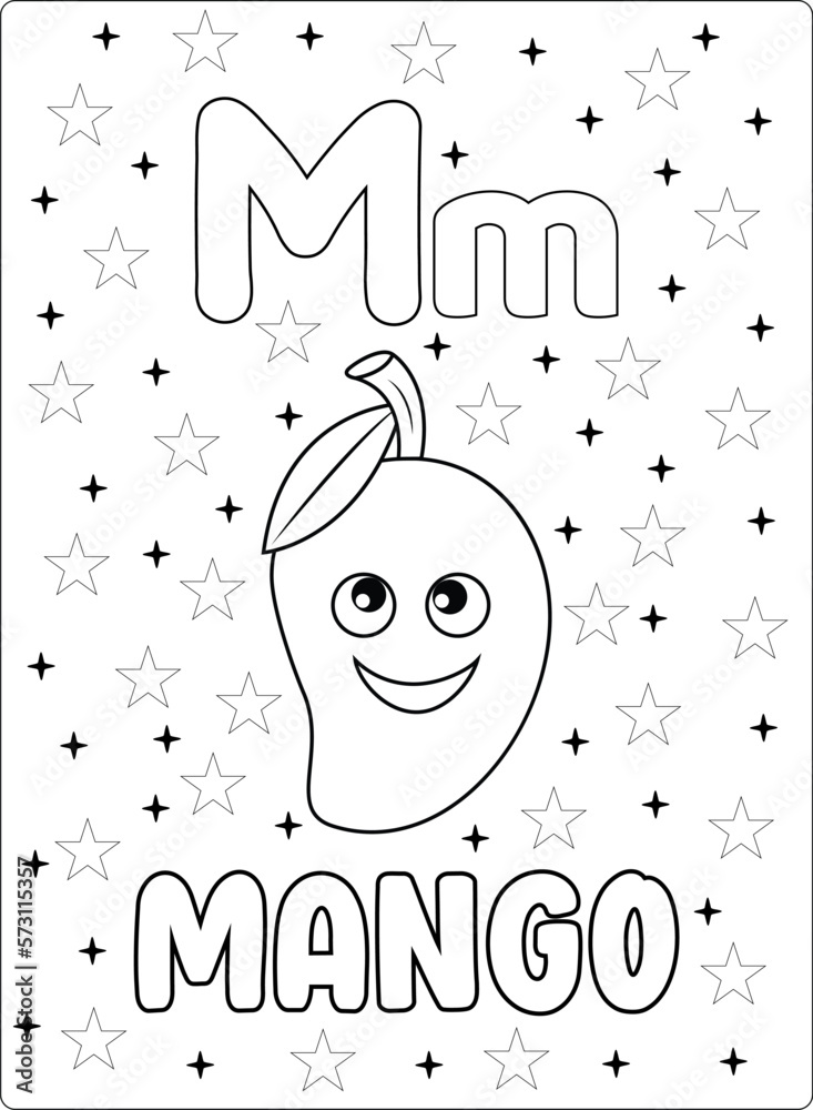 Plakat Fruits Alphabet Coloring M Mango Tracing. Alphabet Letter ...