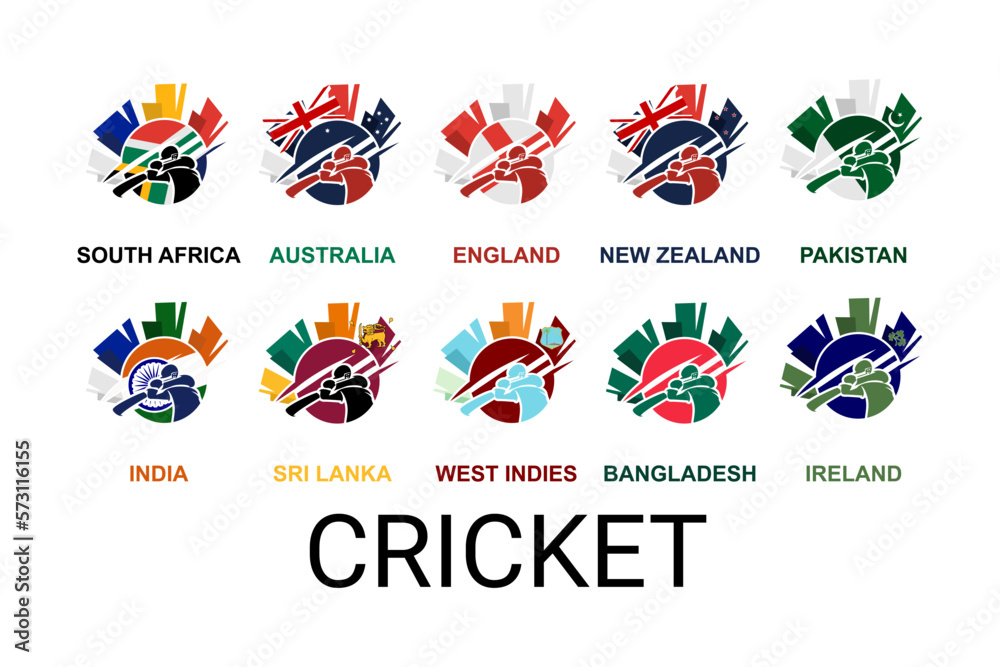 Set of icons of women's cricket national team. Sport icon in country ...