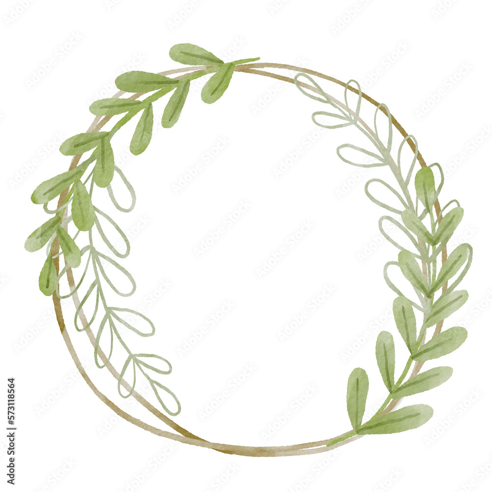 watercolor circle shape greenery wreath with green leaf and foliage ...