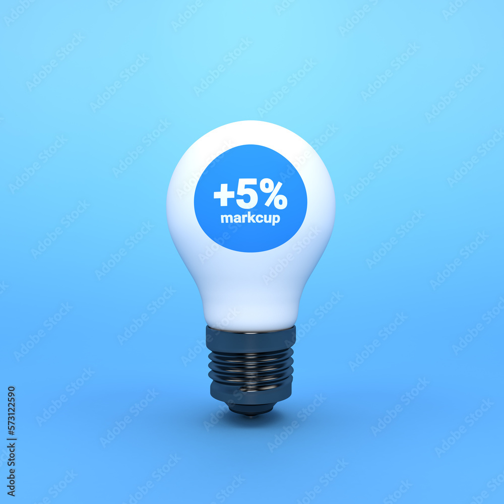 Light bulb is isolated on a light blue background. 5% markup. Lighting ...