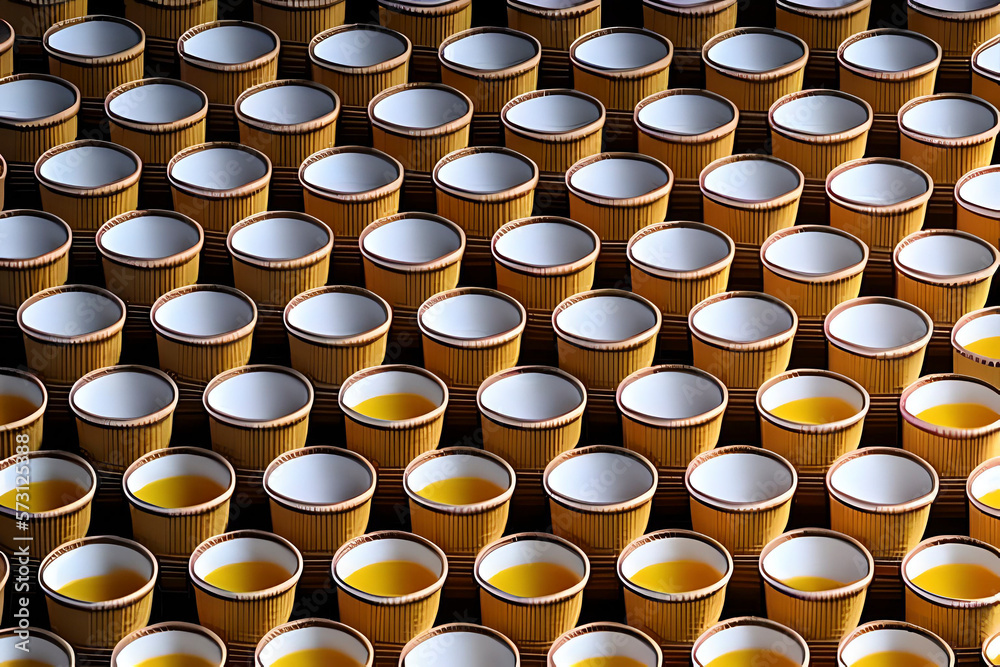 AI generated image of paper cups arranged in rows with some of it are ...