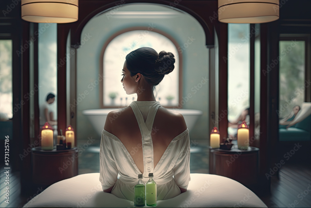 back of a woman relaxing at spa , ai generated Stock Illustration ...