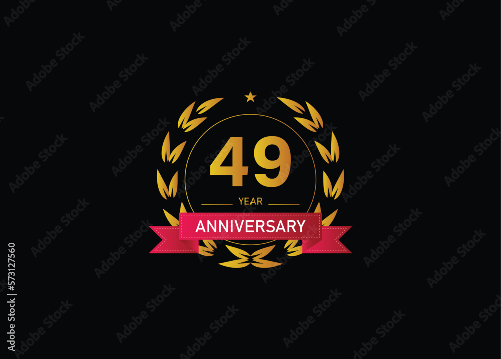 49 year anniversary celebration. Anniversary logo with ring and elegance golden color isolated ...