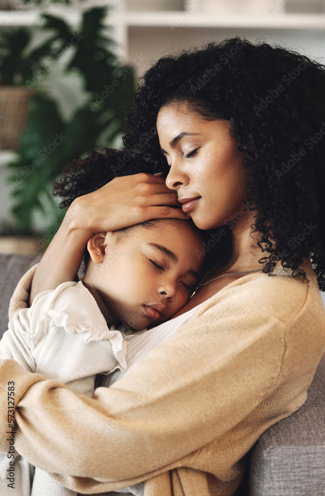 Stockfoto med beskrivningen Family, mom with sleeping child and love ...