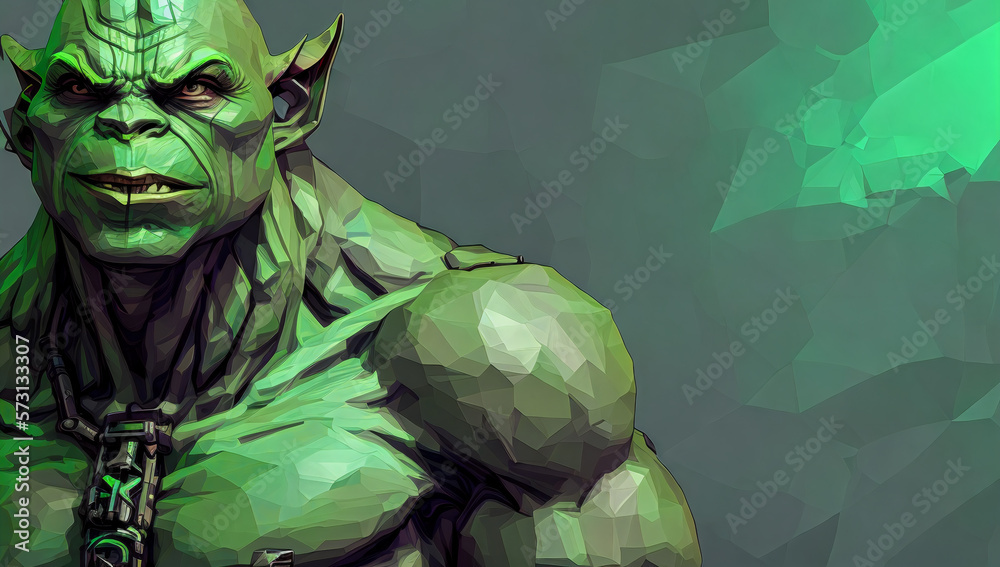 Portrait of terrifying green monster. Fantastic creature. Orc. Ogre ...