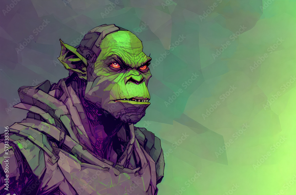 Portrait of terrifying green monster. Fantastic creature. Orc. Ogre ...