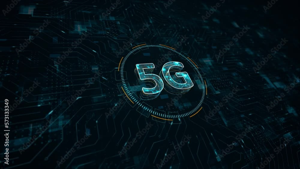 Motion graphic blue digital 5G logo with data transfer concept and ...