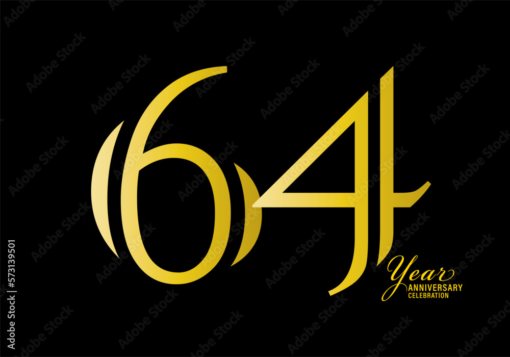 64 years anniversary celebration logotype gold color vector, 64th ...