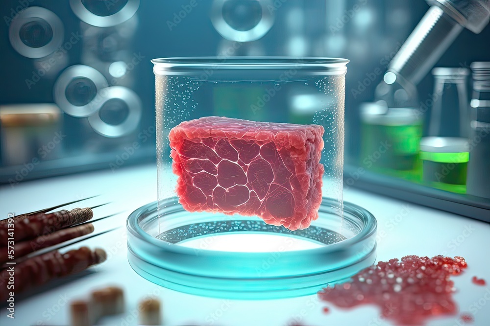 Lab-Grown Meat: The Idea of Cultured Meat. Photo generative AI Stock ...
