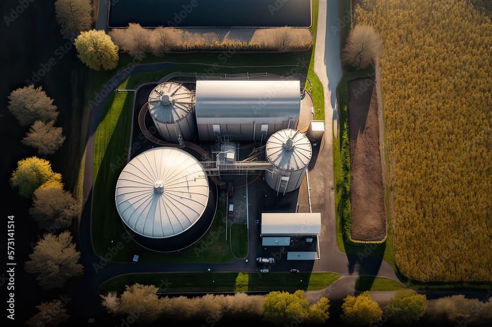 Aerial view of Biogas plant and recycling facility. Photo generative AI ...