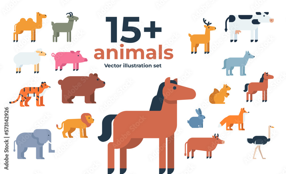 15+ Animals vector illustration set. Cute cartoon animals for game, ui ...