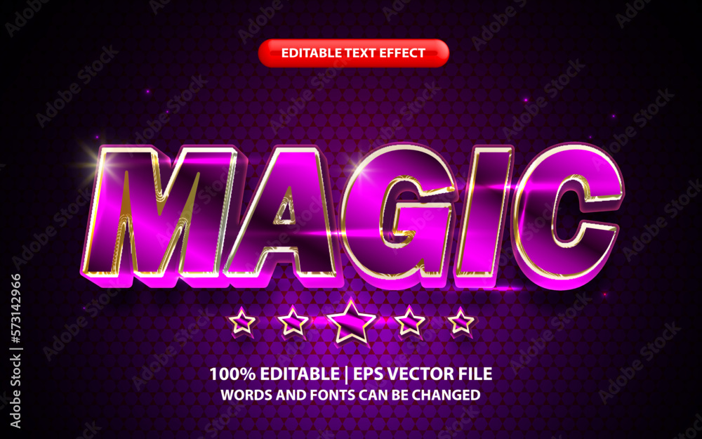 Magic text, editable 3d text effect template, 3d bold purple gradient ...