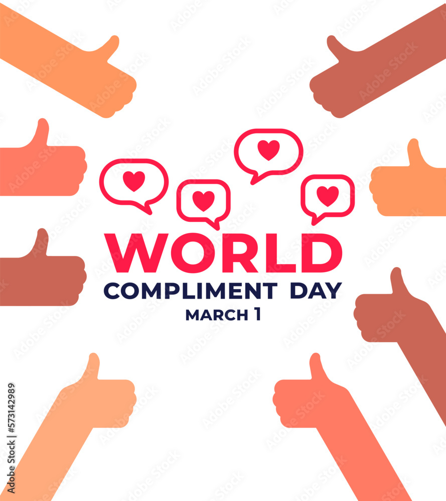 Vector poster World Compliment Day. Heart, likes, vector illustration ...
