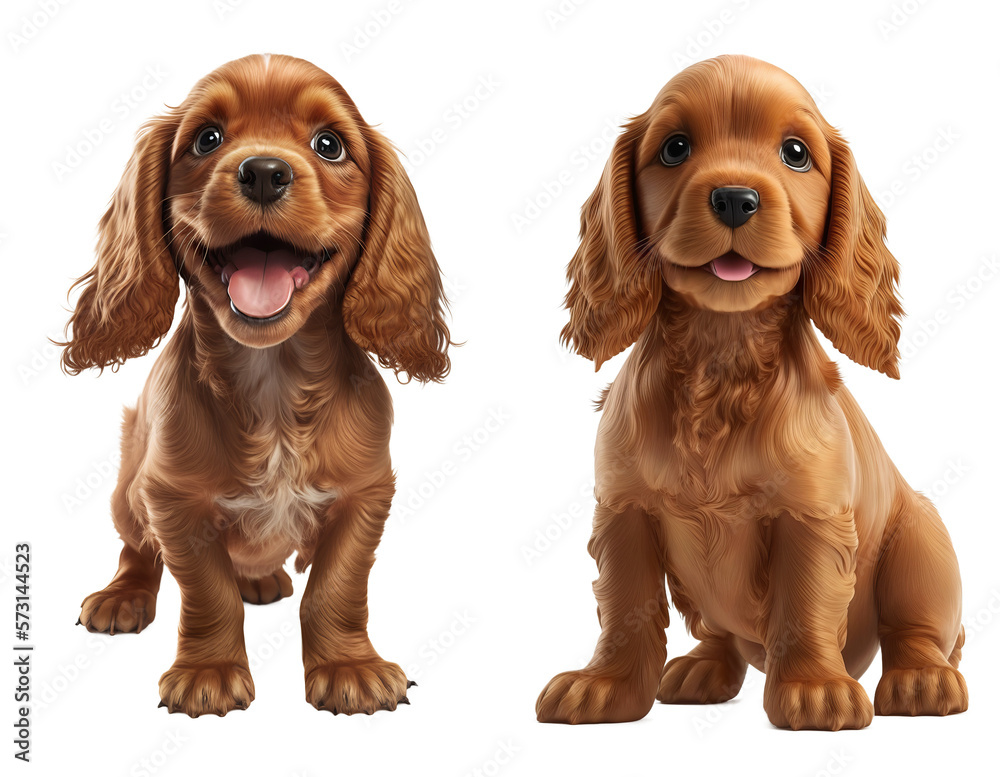 cute chibi tan cocker spaniel smiling, white background, generative AI ...