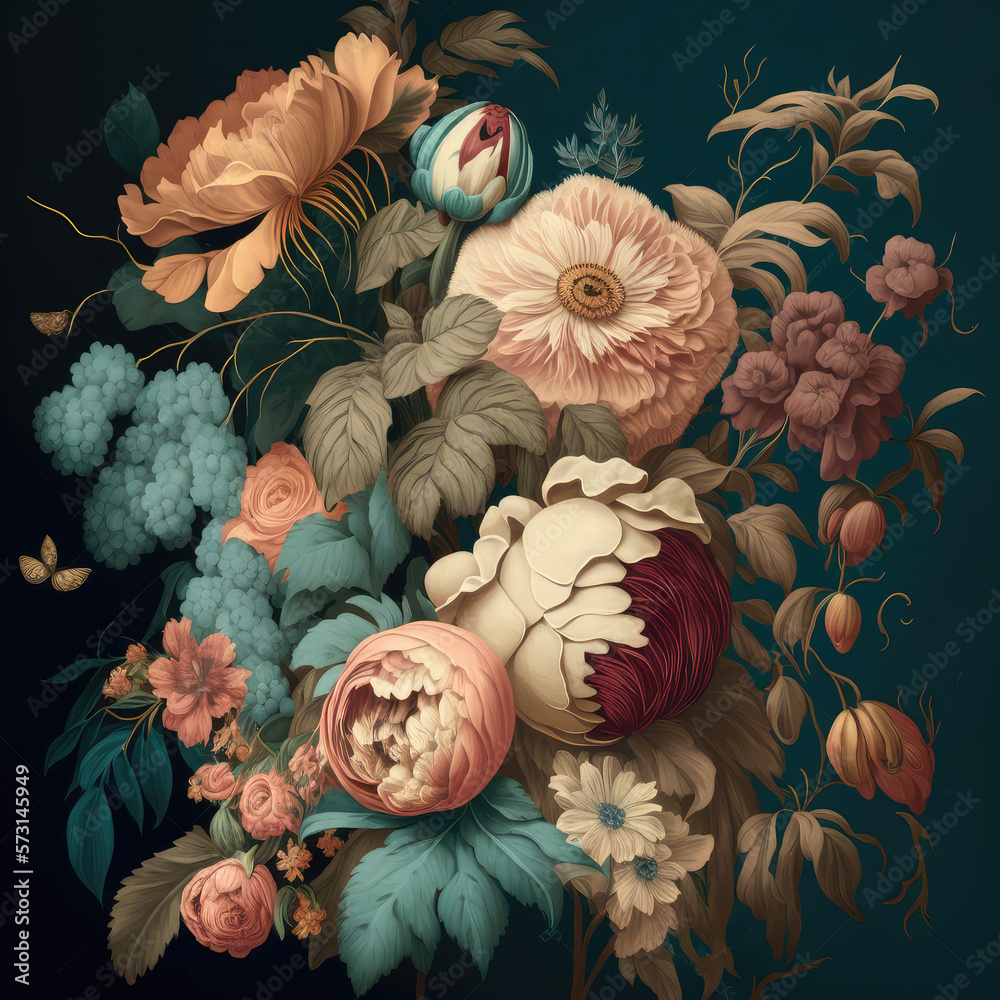 A vintage-inspired wallpaper design featuring a beautiful fantasy ...