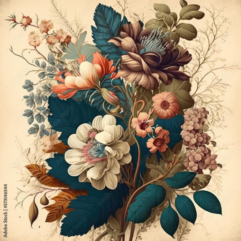 A vintage-inspired wallpaper design featuring a beautiful fantasy ...