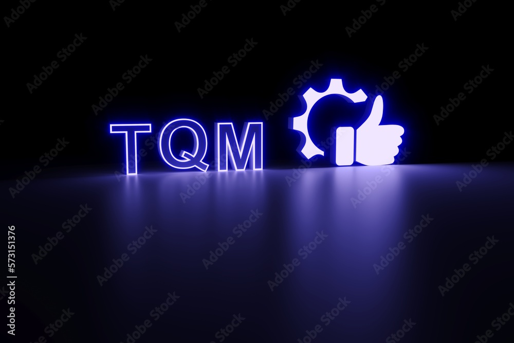 TQM neon concept self illumination background 3D illustration Stock ...