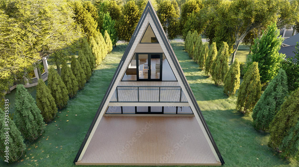 Triangular frame house wooden with two-story. High quality render. 3d ...