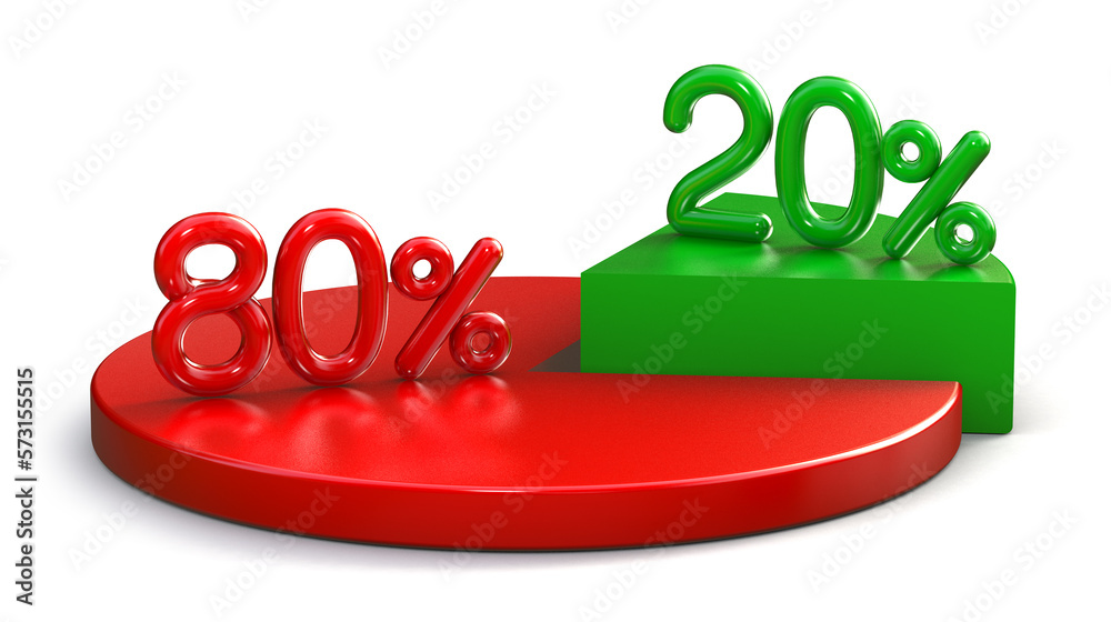 20% & 80% pie chart isolated on white background. 3d illustration ...