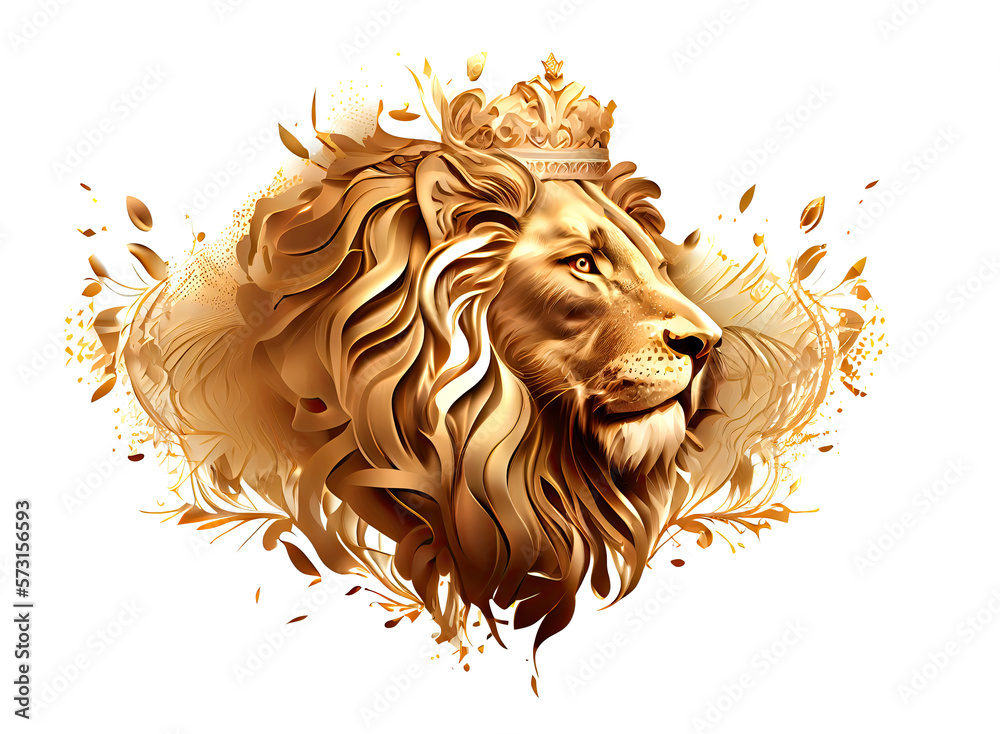 Magnificent lion with golden crown Generative AI Illustration Stock ...