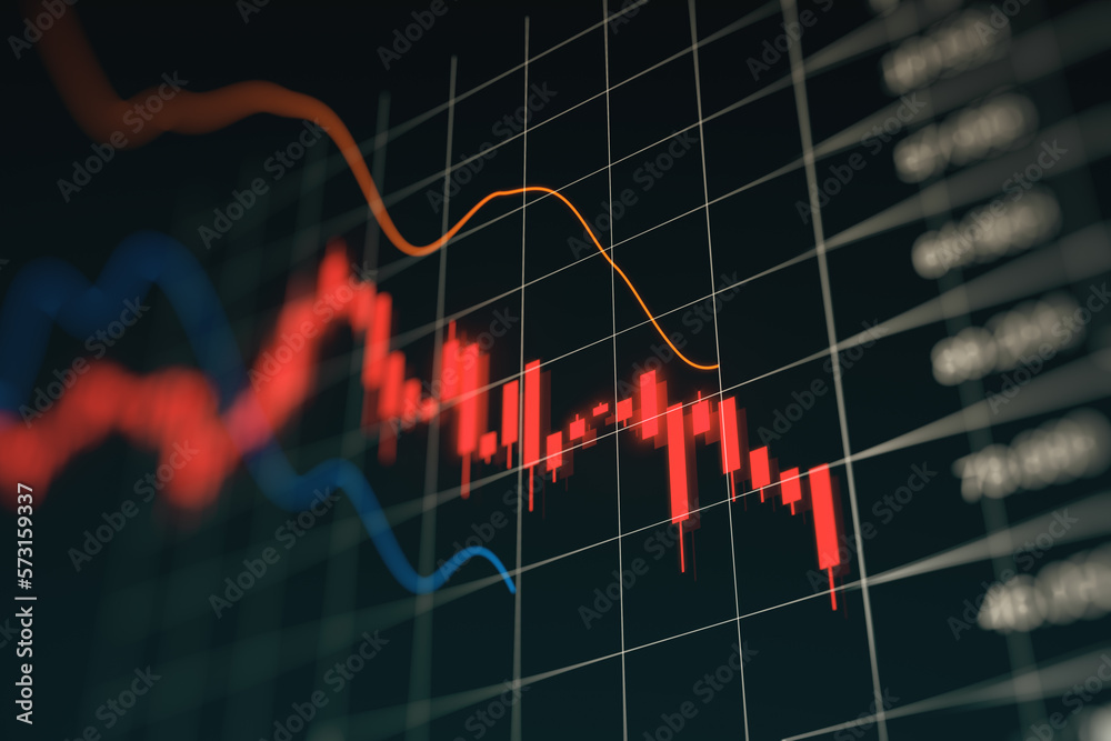 Economy crisis and forex market crash concept with falling down red ...