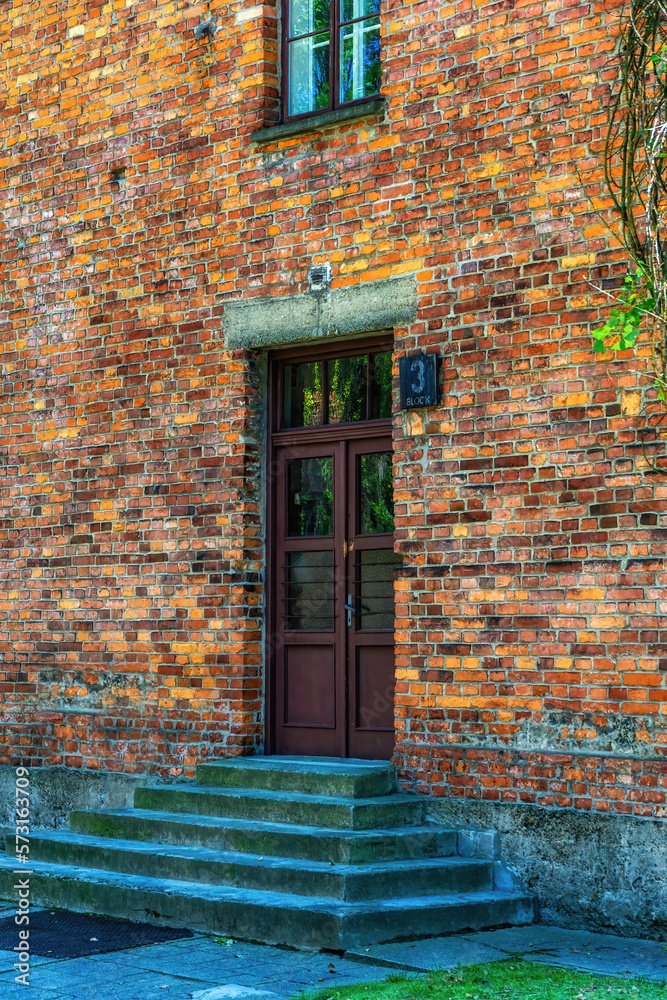 Entrance to block 4 in Former German Nazi Concentration Camp. Block 3 ...