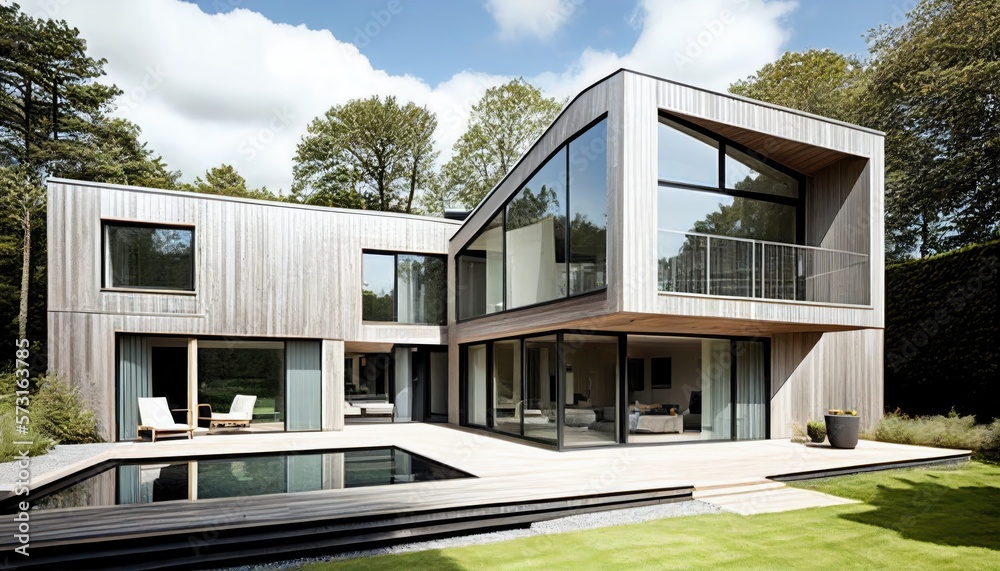 Super Luxury H-Shaped Scandinavian House with Grey Ash Wood and Glass ...