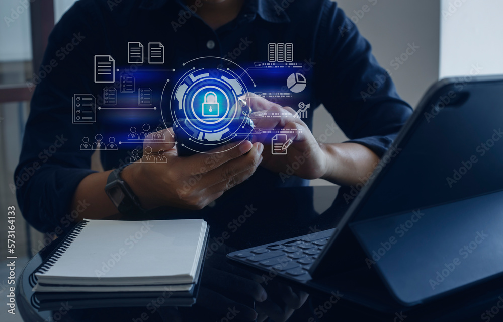 Business people hands working on network and digital finance marketing ...