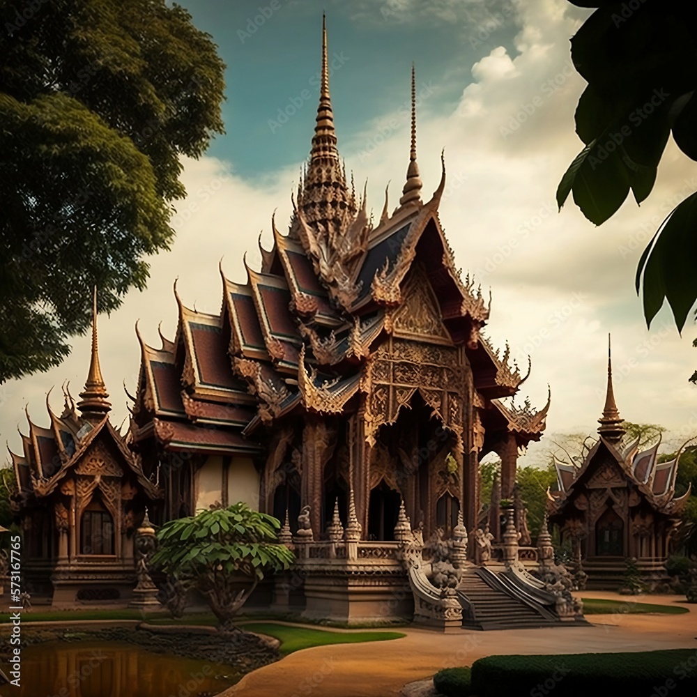 Fotka „A serene and peaceful temple complex, with its intricate ...