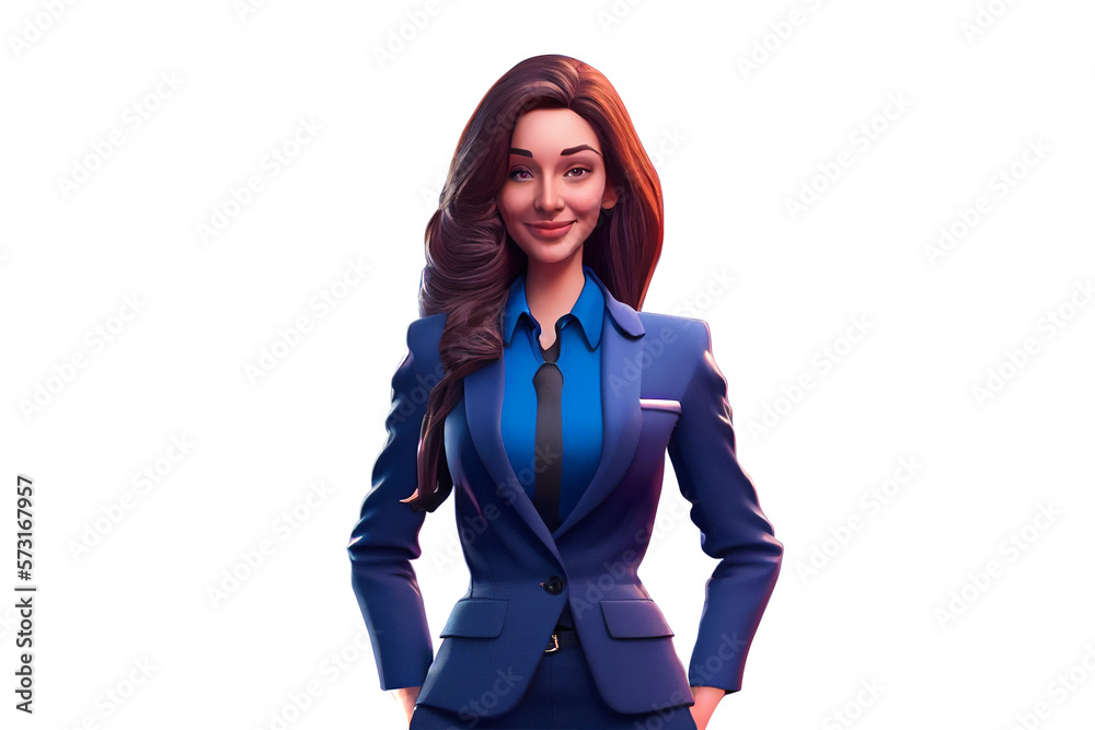 3d cartoon character cute smiling portrait business woman, isolate on ...