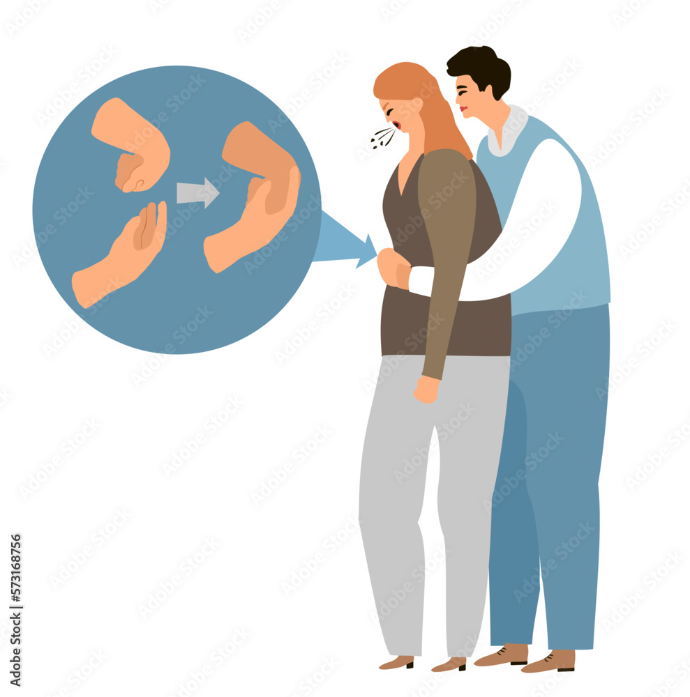 Heimlich maneuver vector illustration - young man saving life of woman ...