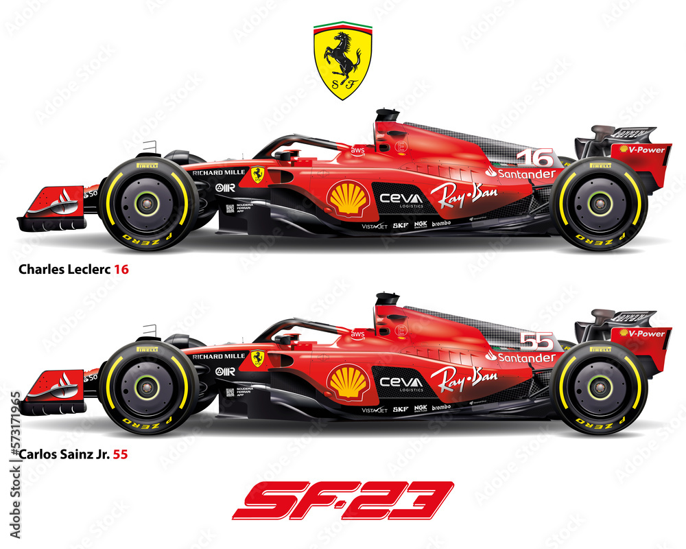 Maranello, Modena, Italy, february 2023, Ferrari SF-23 formula 1, Carlos Sainz and Charles ...