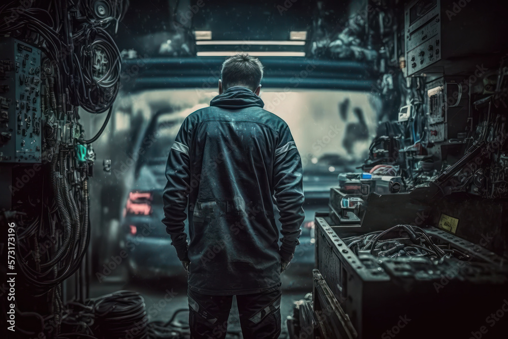 Automotive mechatronics technician works in a car repair shop as a ...