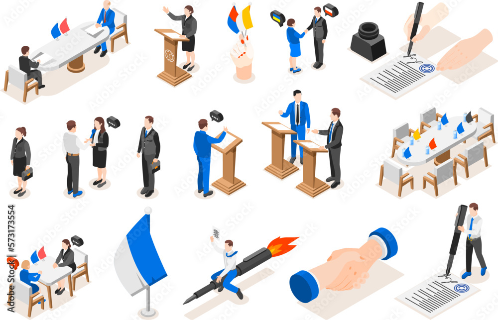 Diplomacy And Diplomat Isometric Icon Set Stock Vector | Adobe Stock