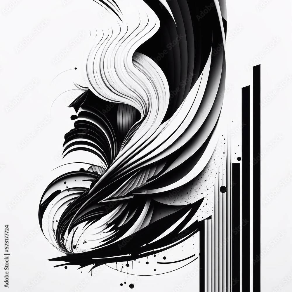 Geometrische Schwarz-weiß-Grafik, made by Ai, AI-Art Stock Illustration ...