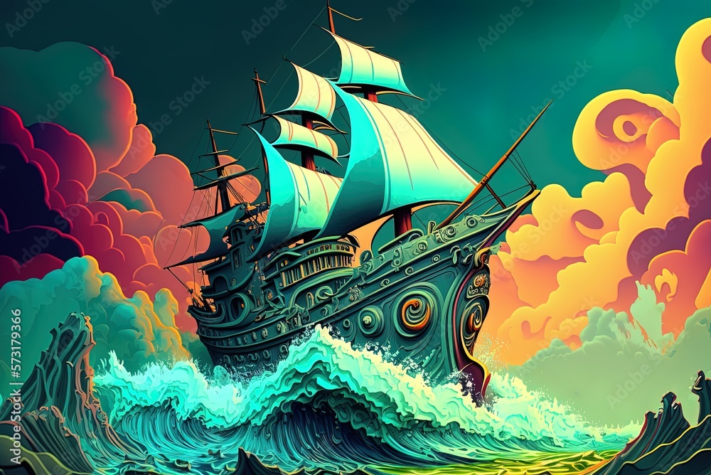 Painting of a shipwreck during a storm at sea Abstract surreal ...