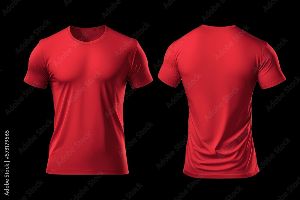 Men empty red T-shirt template invisible model body, empty crewneck ...