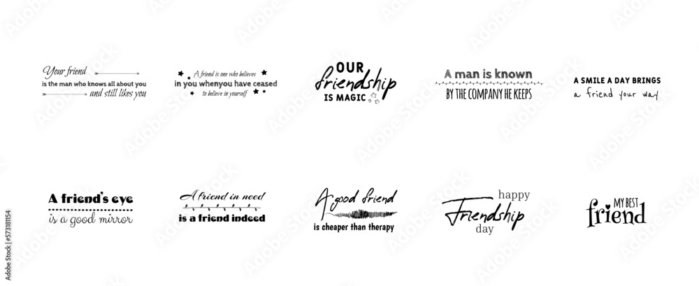 Collection of friends and friendship quotes handwritten with elegant ...