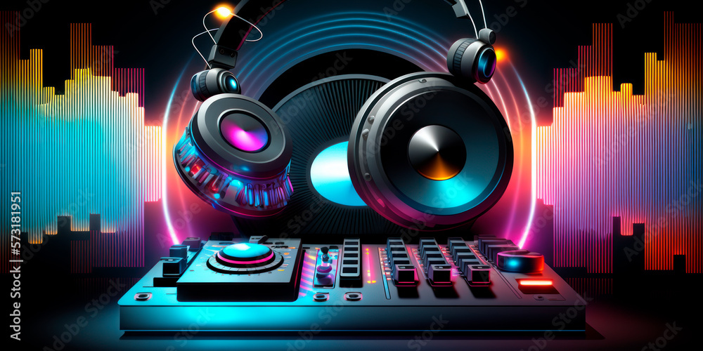 DJ set wallpaper with soundwave, Generative AI ilustración de Stock ...