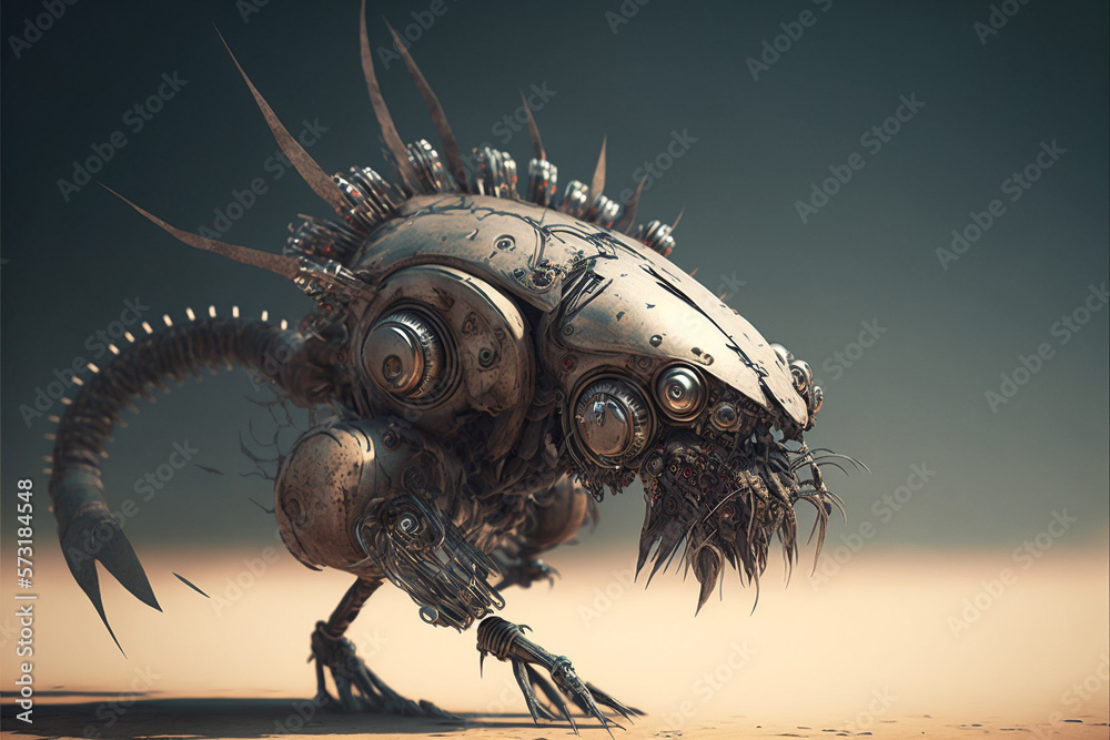 Weird creature that merging mechanical elements from unknown future ...