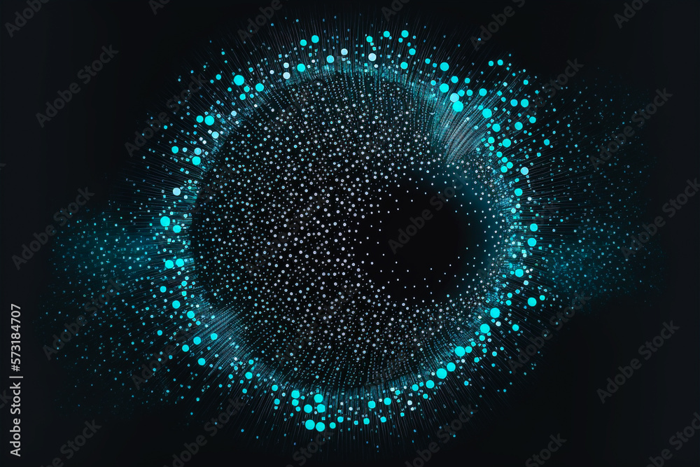 Abstract blue circle shaped object with particles, technology and ...