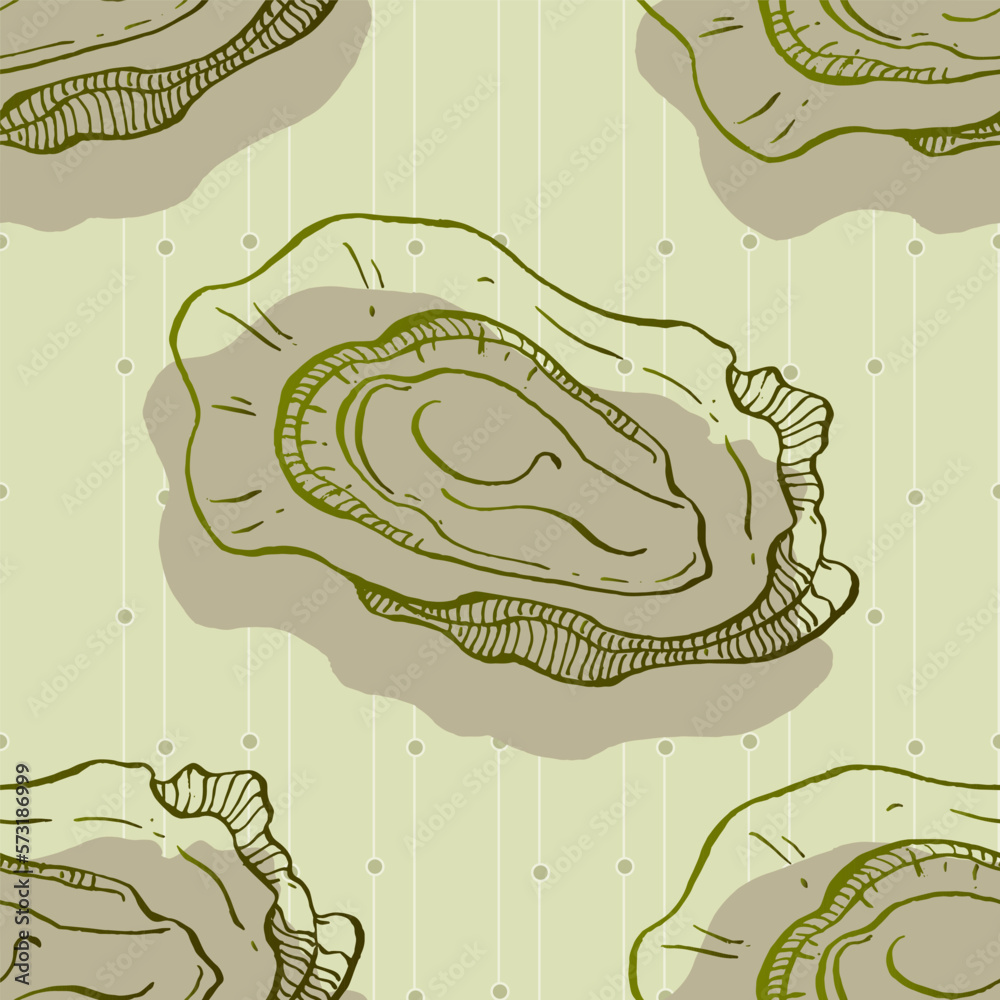 Oysters seamless pattern. Hand drawn sketch vector seafood illustration ...