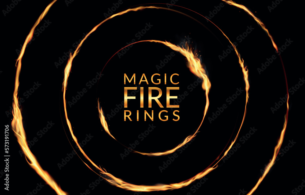 Fire rings. Hell concentric circle borders. Burn circular frame. Spark ...