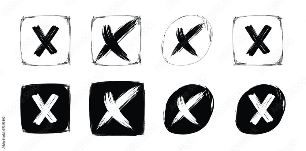 Cross sign set. Wrong mark collection. Red cross X symbol. Red grunge X ...