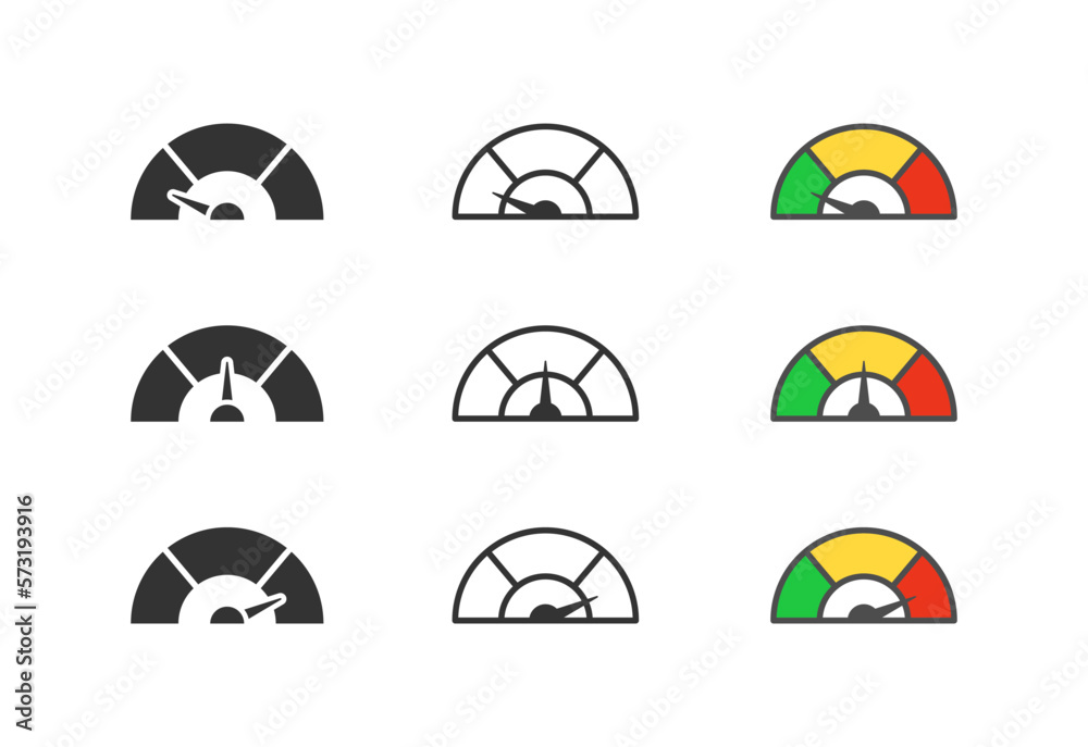 Gauge icon. Level indicator symbol. Customer satisfaction, tachometer ...