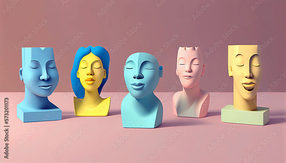 flat 3d people masks avatar faces bust set of Different men and women ...