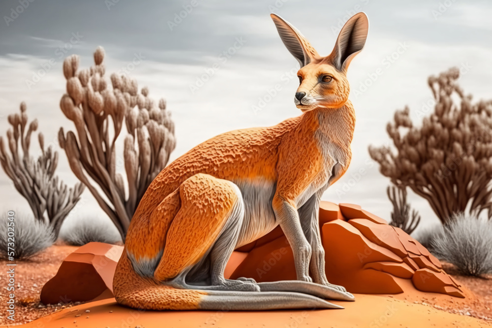 Stockillustratie kangaroo in the desert enjoys nature, Bright sky, hot ...