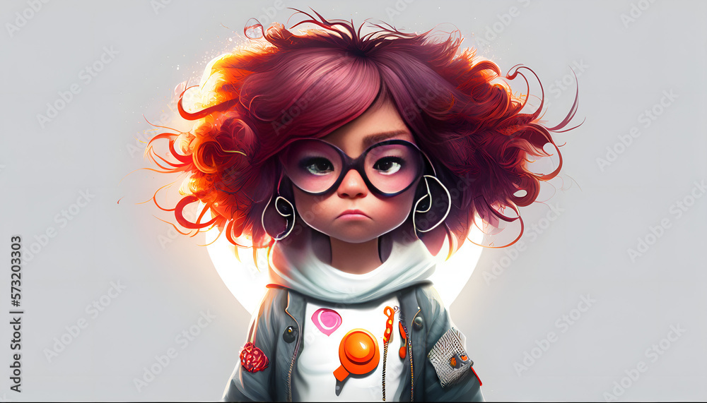 AI Generative Illustration Graphic Design Art girl going crazy making ...
