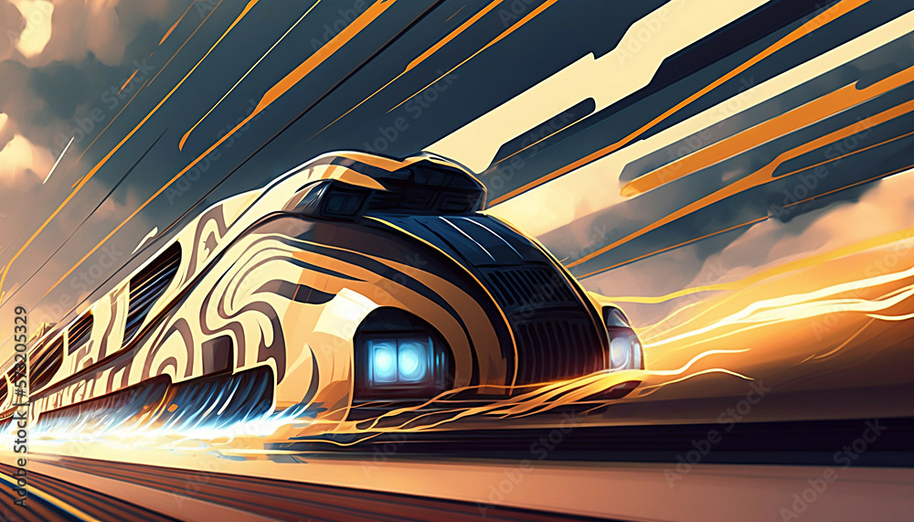 vintage retro style illustration of a passanger train at sunset sunrise ...